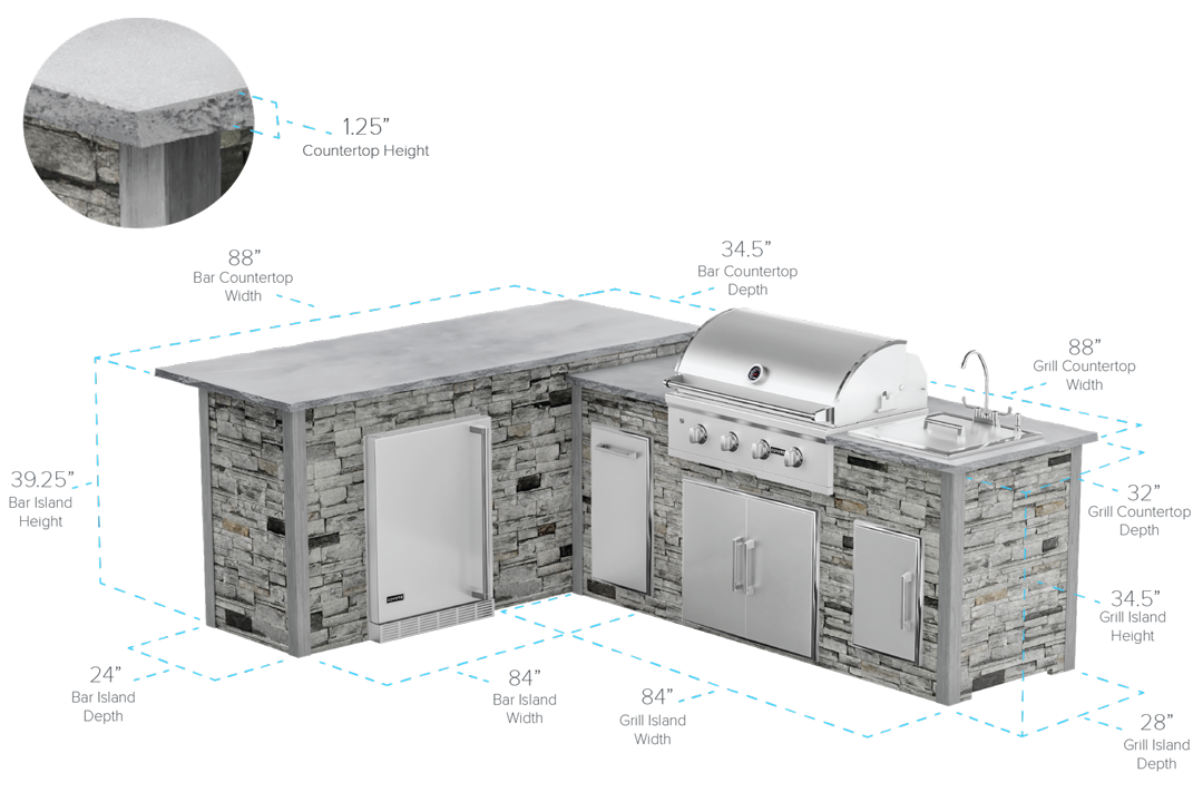 G7 L-Shape Sink Island With Refrigeration Bar - RTA Outdoor Living